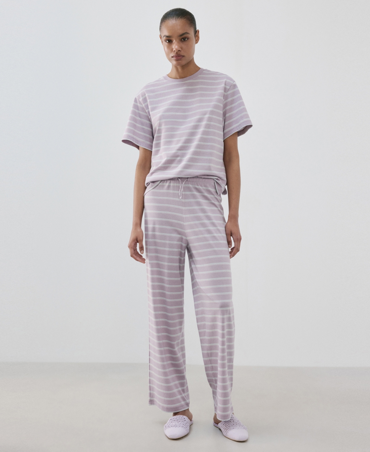 Click here for Mango Womens Cotton Striped Pajama Pants - Purple prices