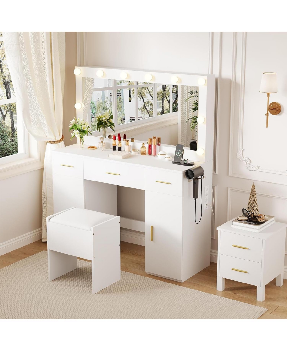 Click here for gaomon Large Vanity Desk - Mirror and 3-Color Led... prices
