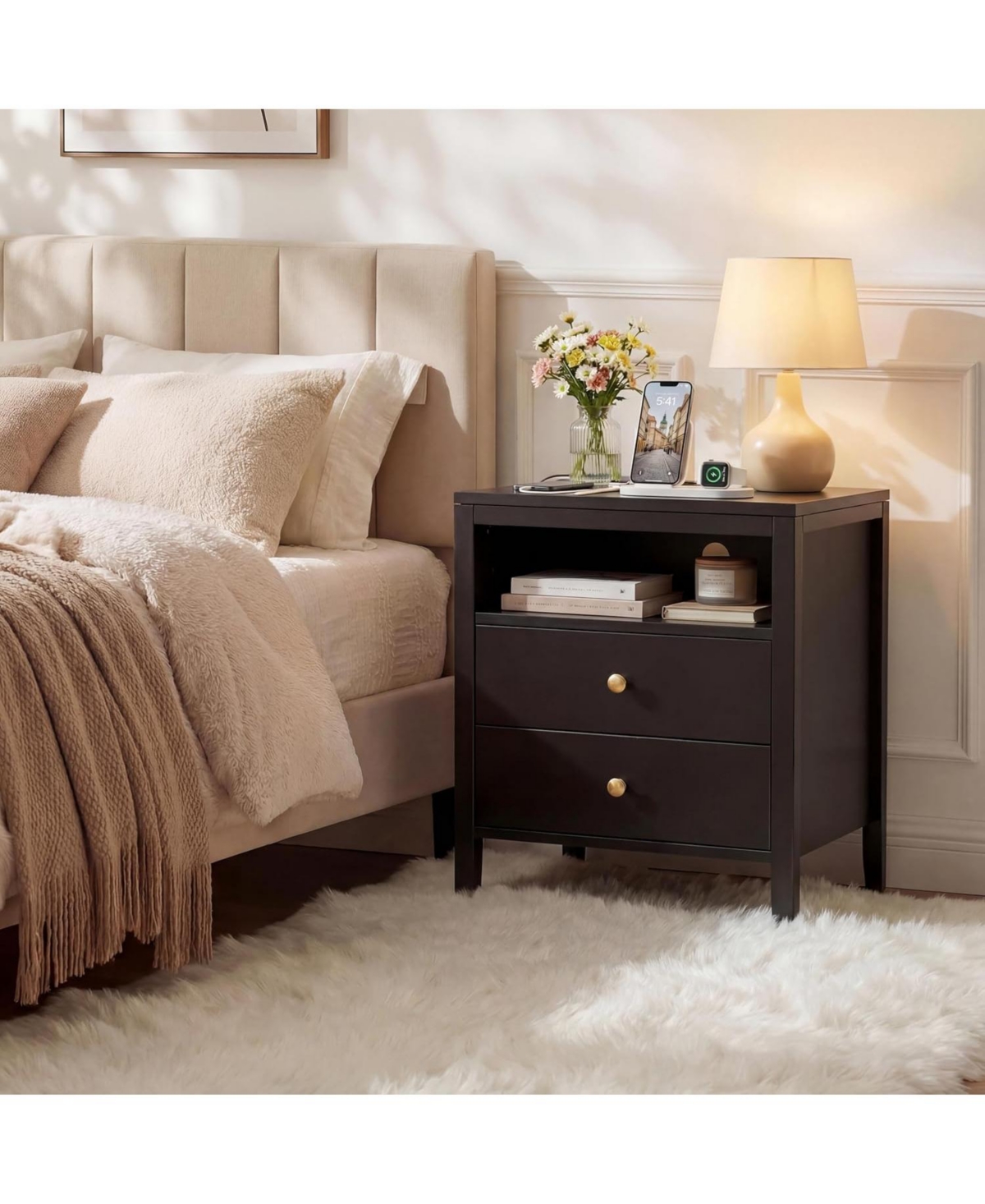 Click here for gaomon Wood Nightstand with Charging Station - 2 D... prices