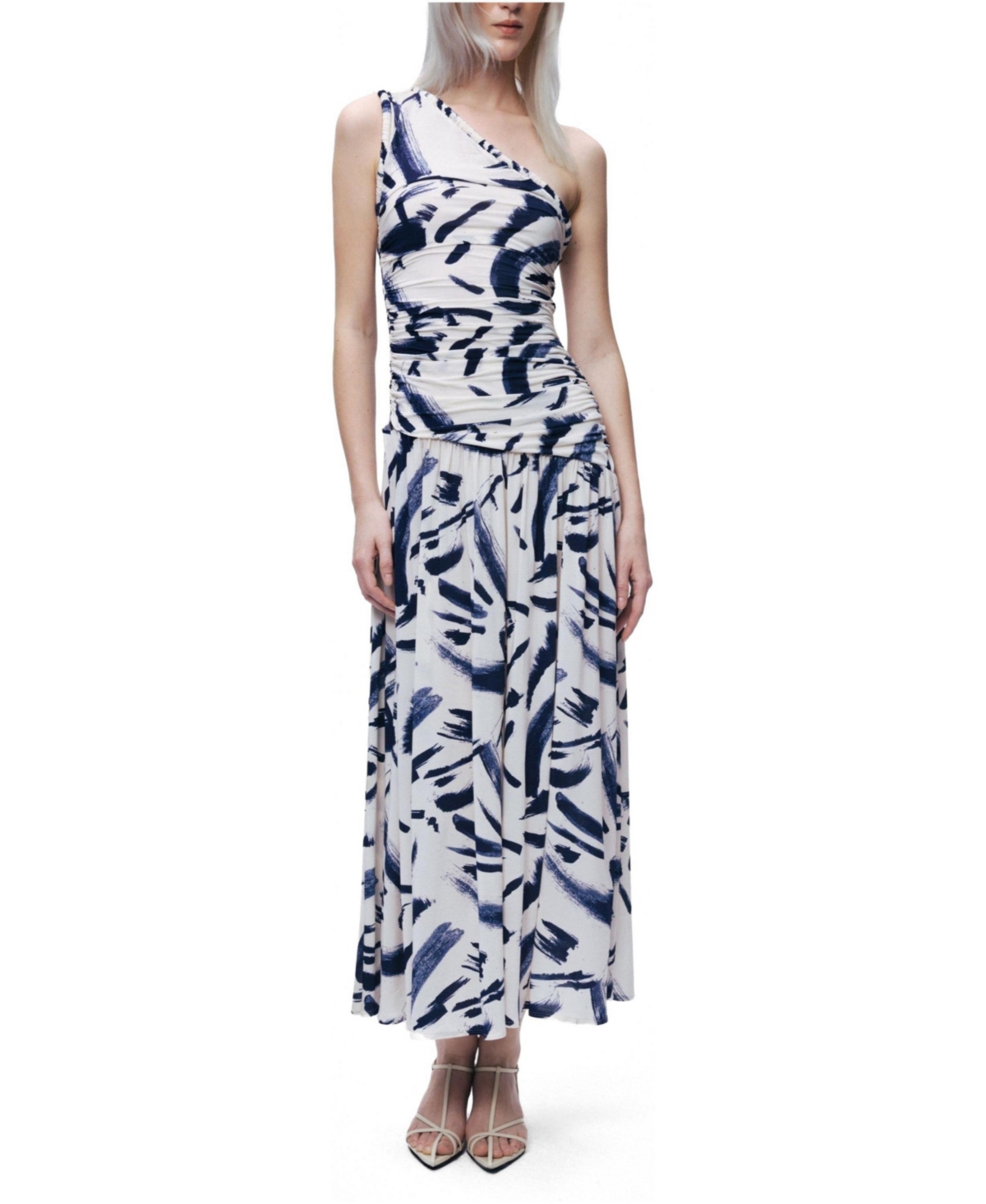 Click here for Nocturne Womens Printed One-Shoulder Draped Midi D... prices