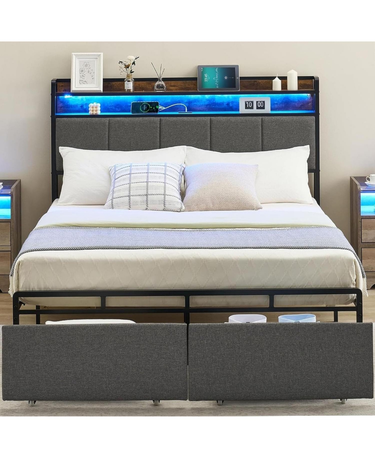 Click here for gaomon Bed Frame with 2-Tier Storage Headboard  Up... prices