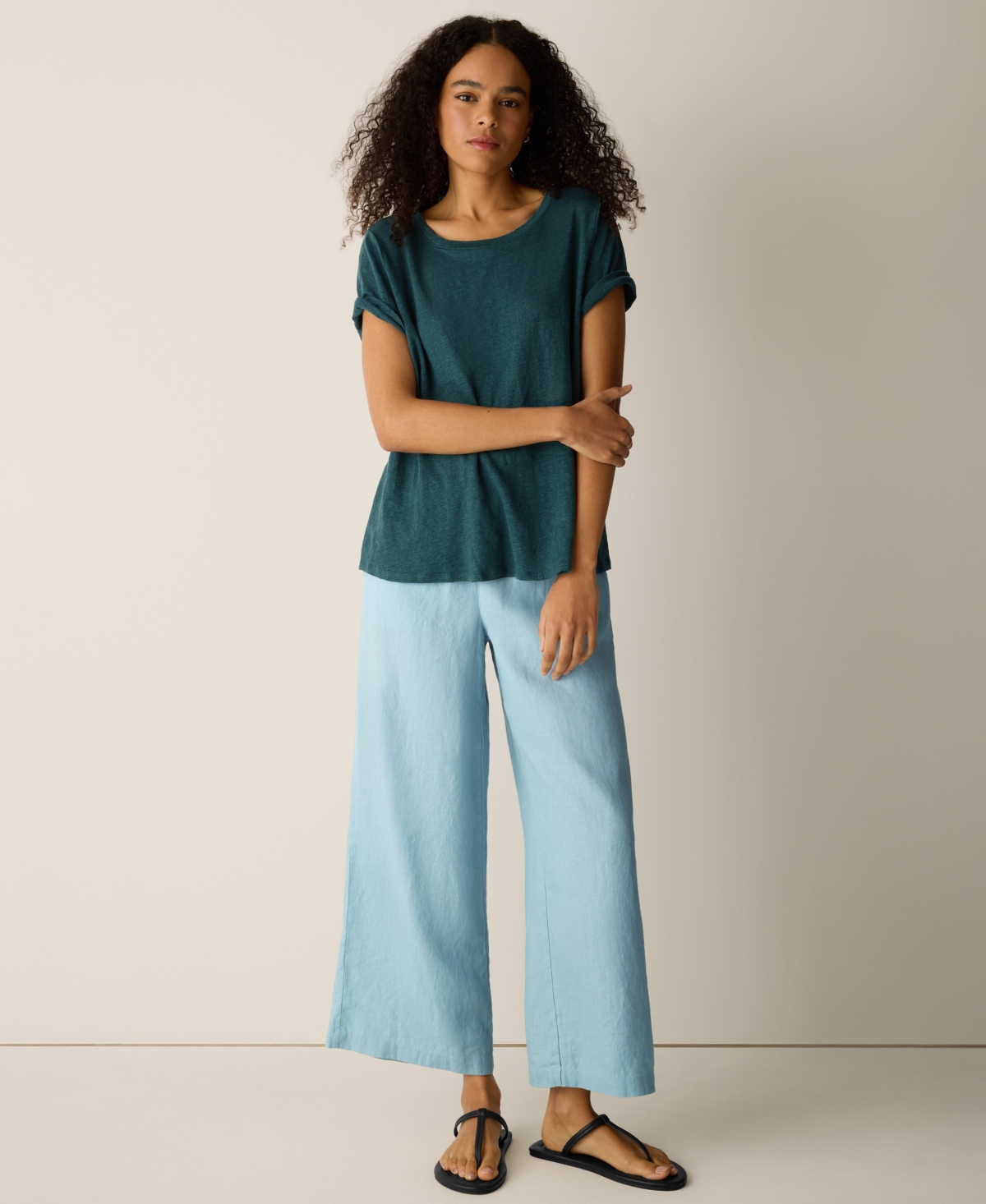 Click here for Eileen Fisher Womens Linen Jersey Crewneck T-Shirt... prices