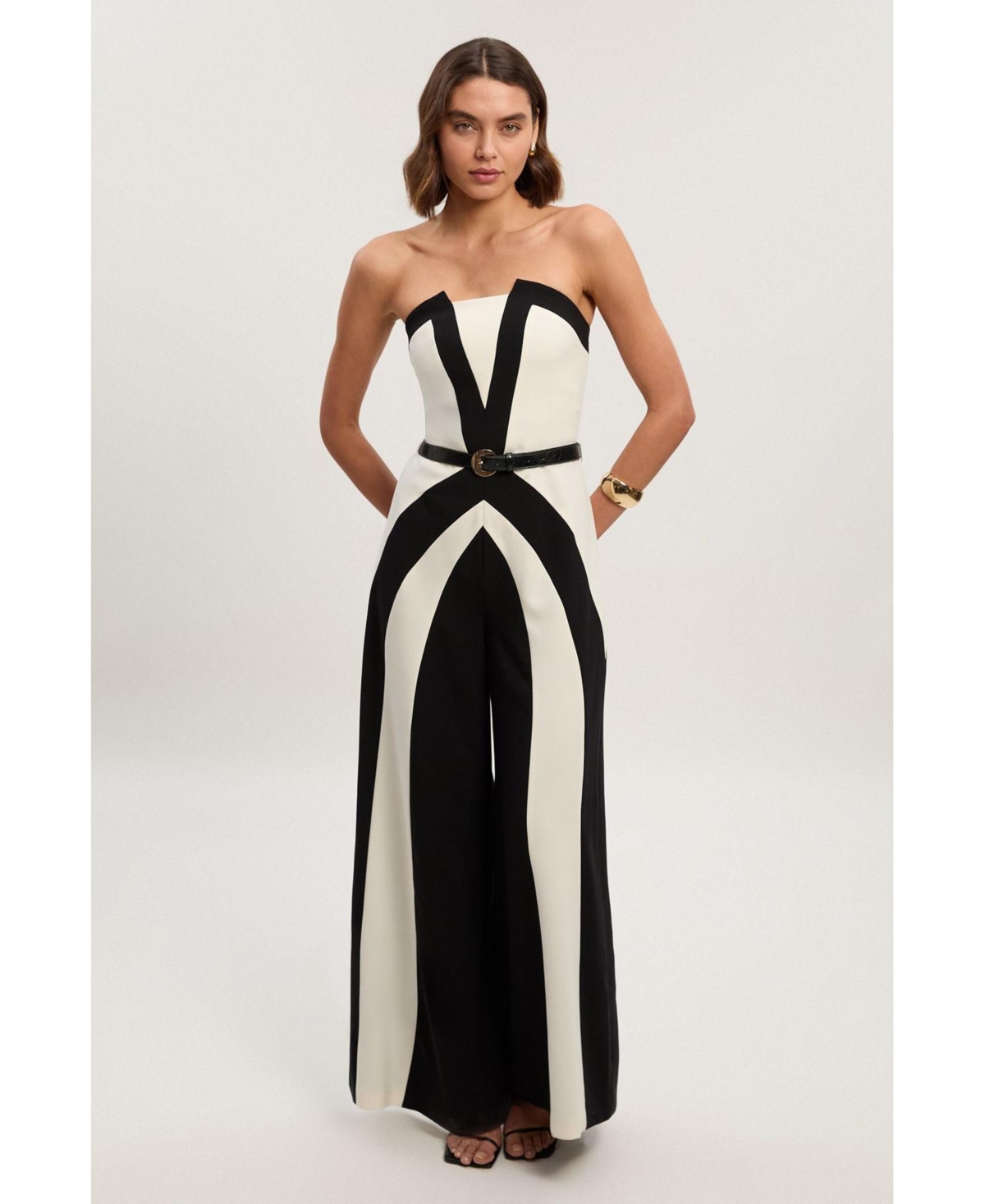 Click here for Karen Millen Womens Block Bandeau Jumpsuit - Mono prices