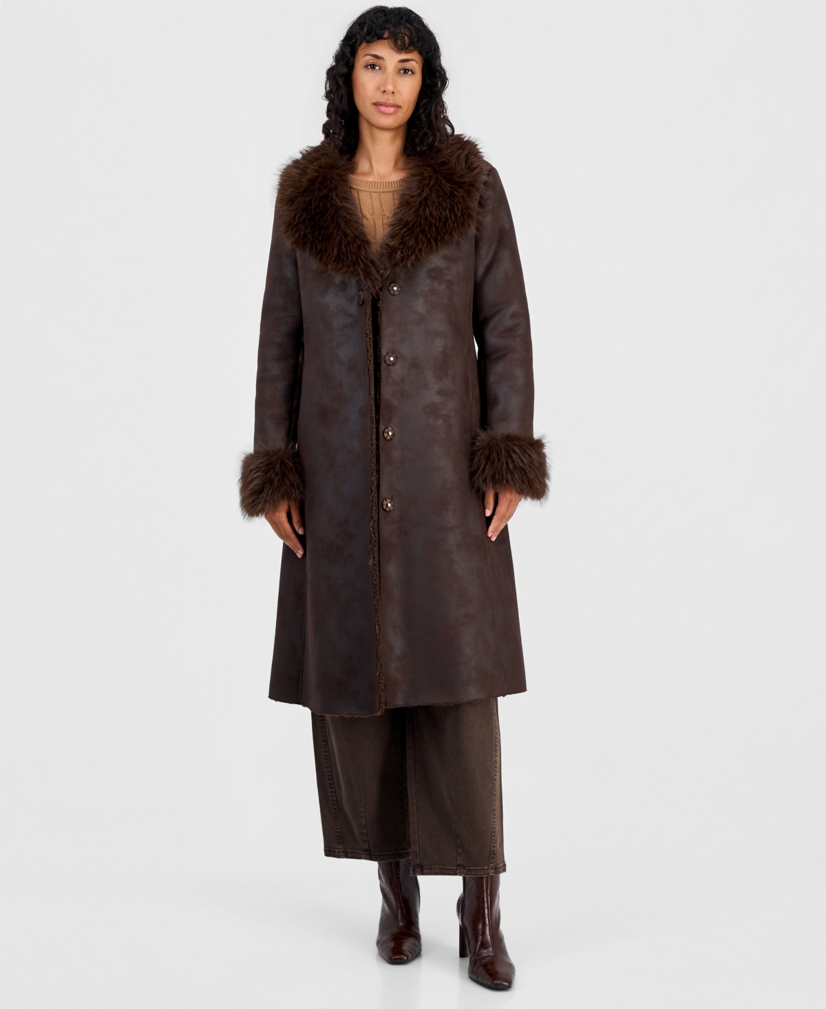 Click here for Cece Womens Faux-Shearling Maxi Coat - CHOCOLATE prices