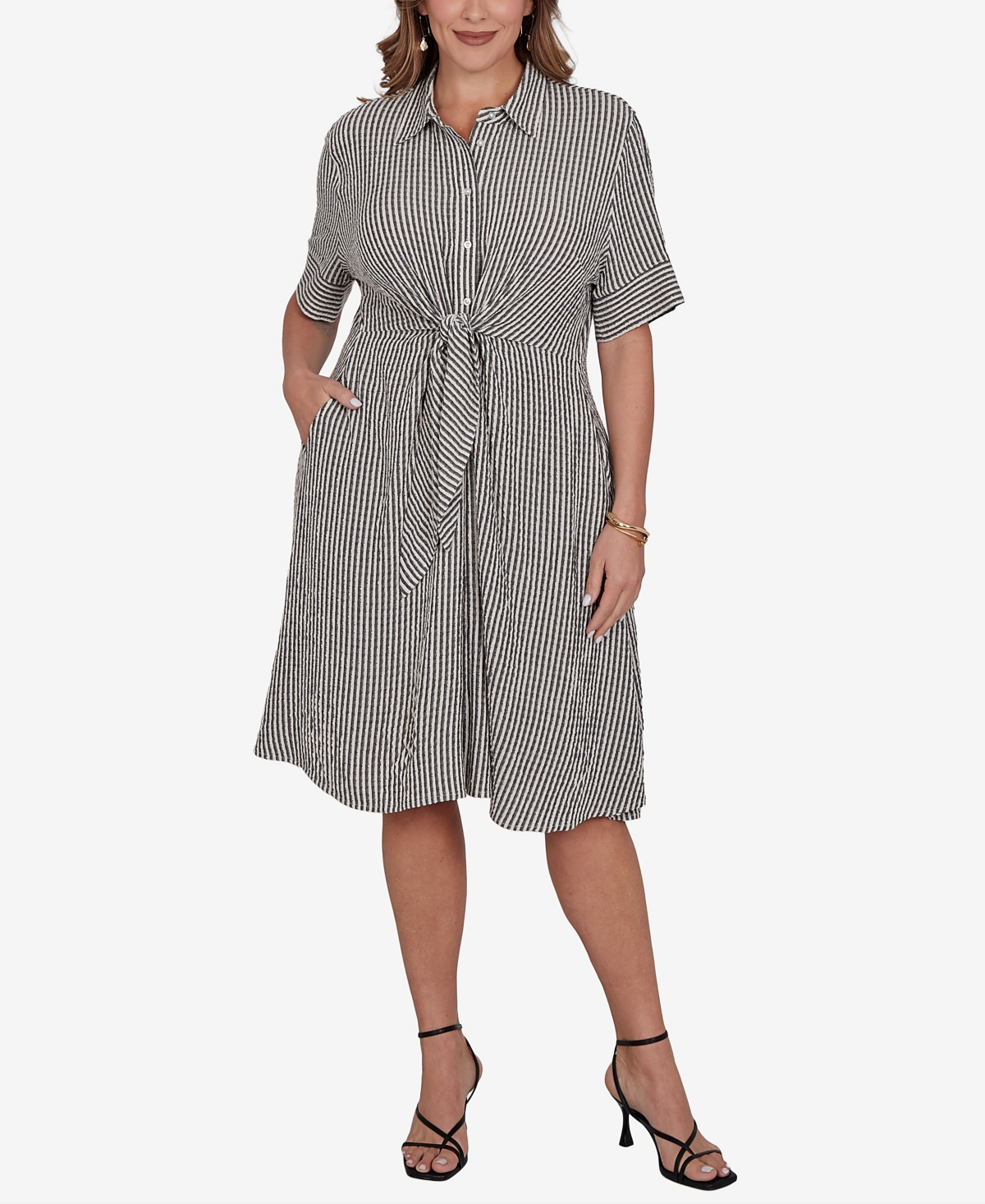Click here for Ruby Rd. Plus Size Striped Gauze Tie Waist Shirt D... prices
