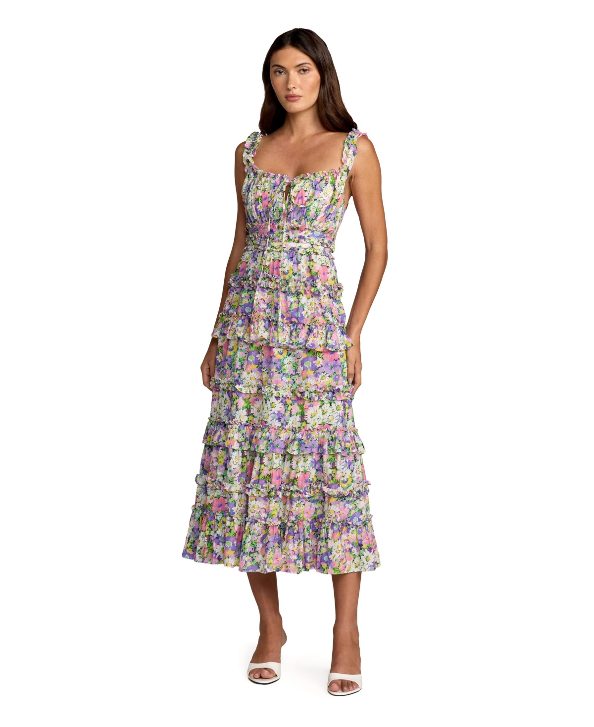 Click here for Mac Duggal Womens Multicolor Floral Ruffle A-Line... prices