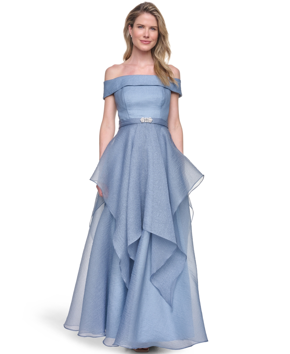 Click here for Eliza J Womens Off-Shoulder Handkerchief Ball Gown... prices