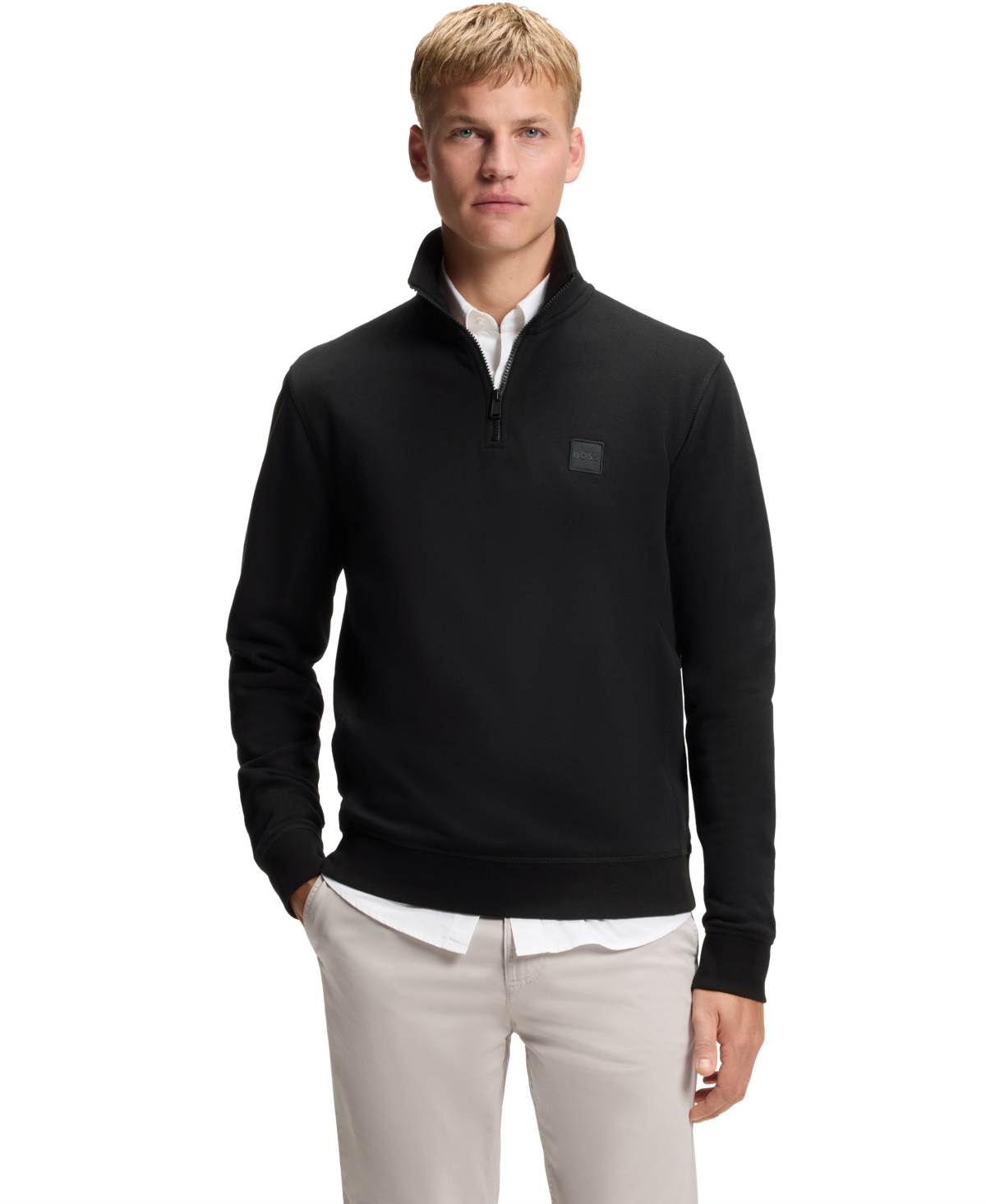 Click here for Boss by Hugo Boss Mens Logo Patch Zip-Neck Sweatsh... prices