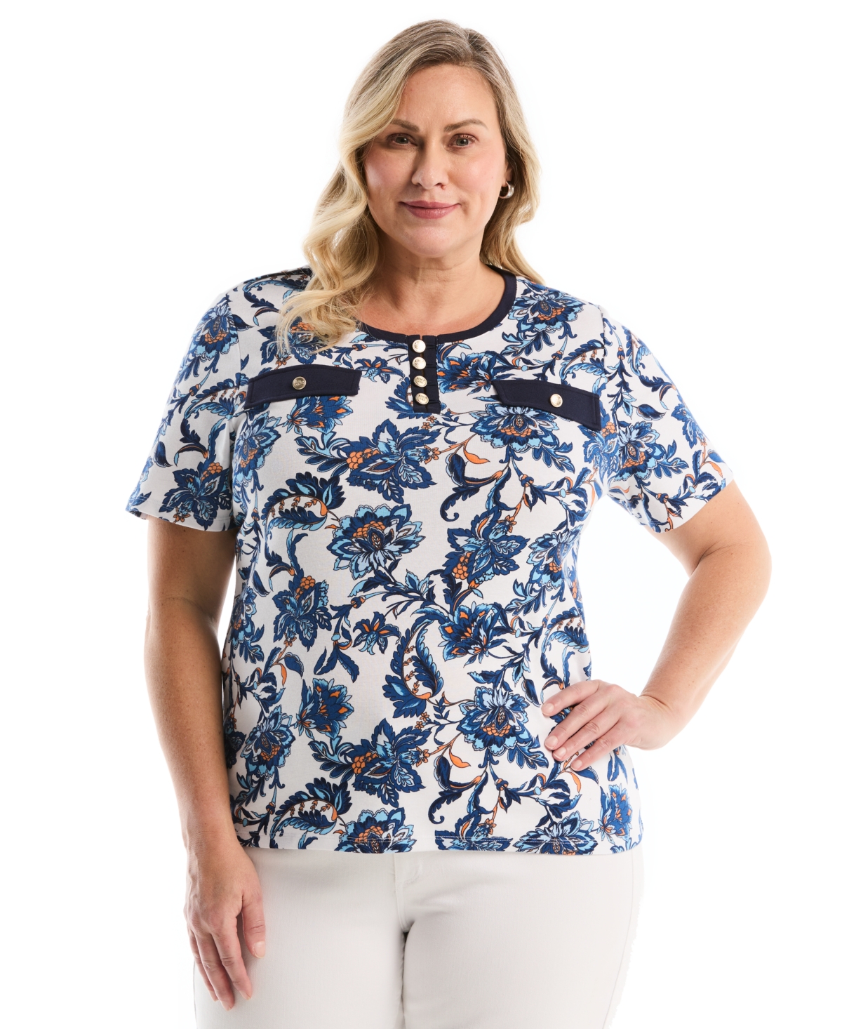 Click here for Rafaella Plus Size Botanical Welt Pocket Button De... prices