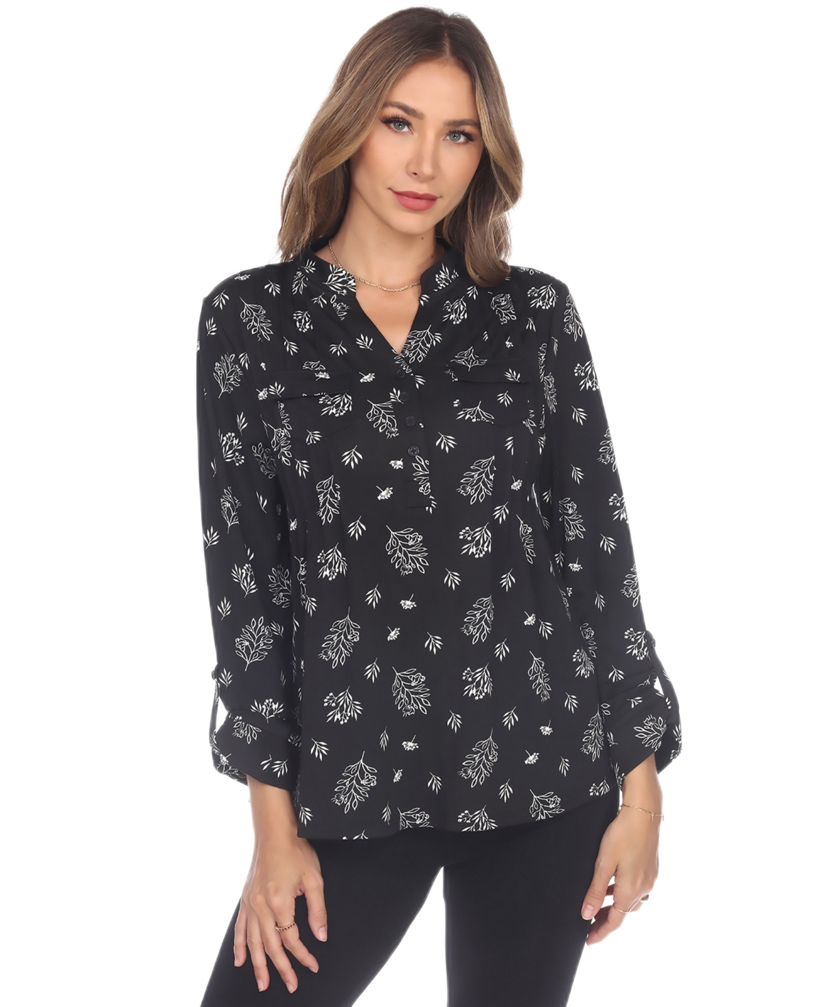Click here for White Mark Womens Printed Long-Sleeve Button-Front... prices