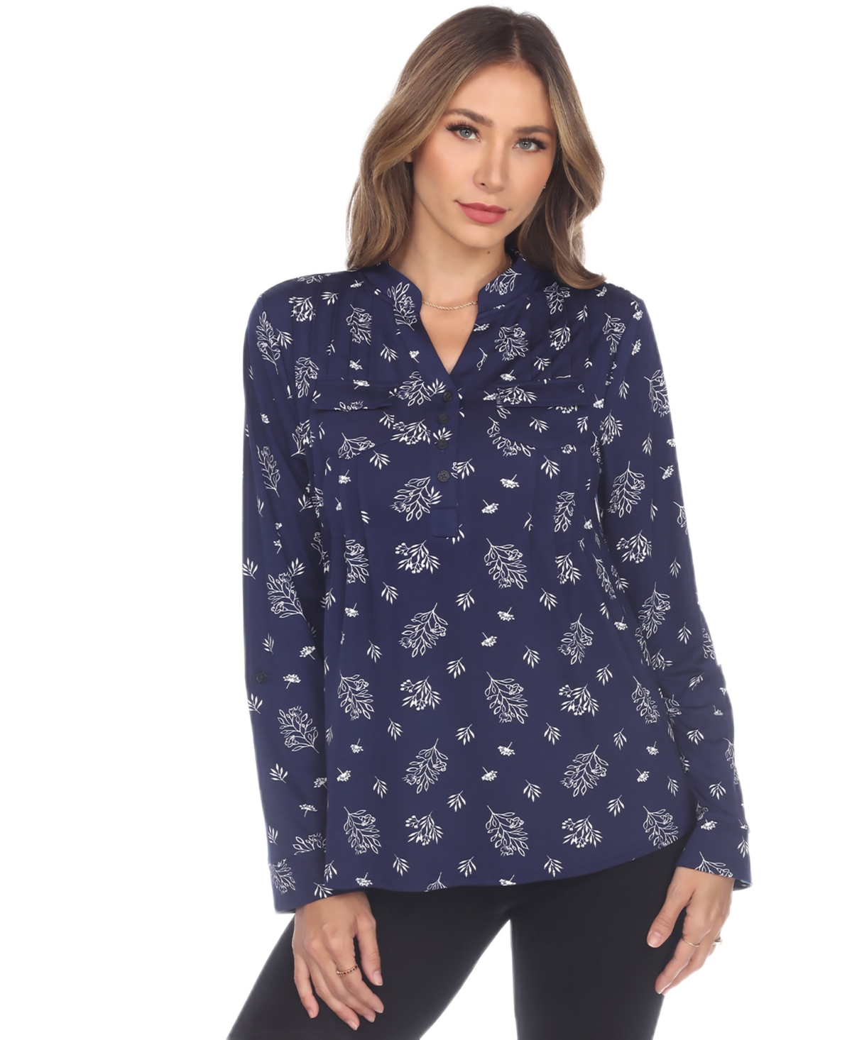 Click here for White Mark Womens Printed Long-Sleeve Button-Front... prices