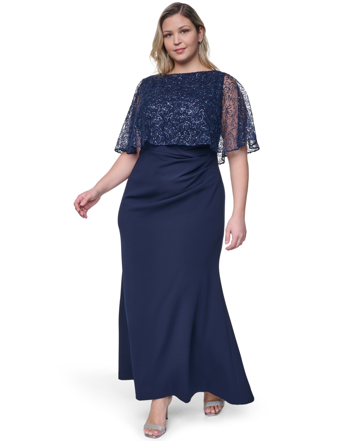 Click here for Jessica Howard Plus Size Capelet Boat Neck Gown -... prices