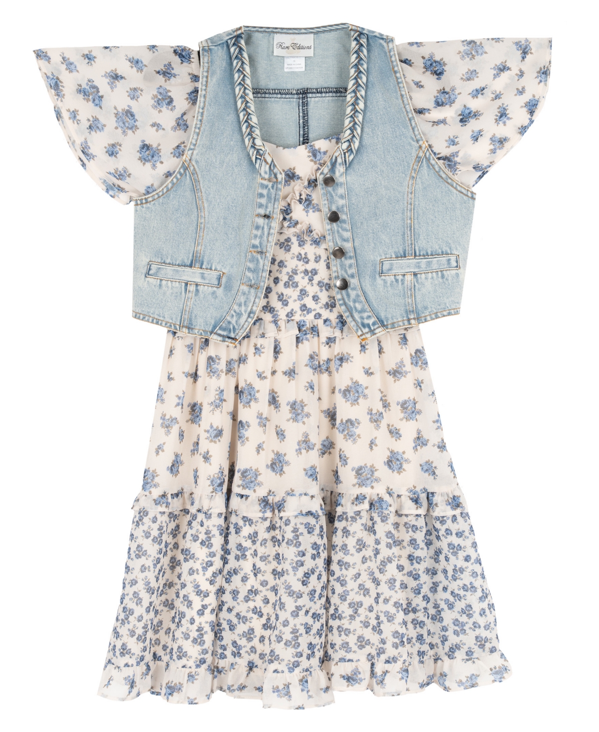 Click here for Rare Editions Girls 2T-6X Denim Vest and Twin Prin... prices