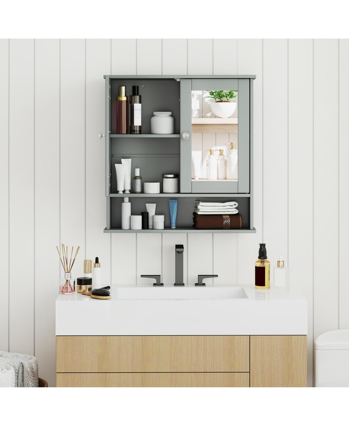 Click here for sumyeg Wall Mount Mirror Bathroom Storage Cabinet... prices