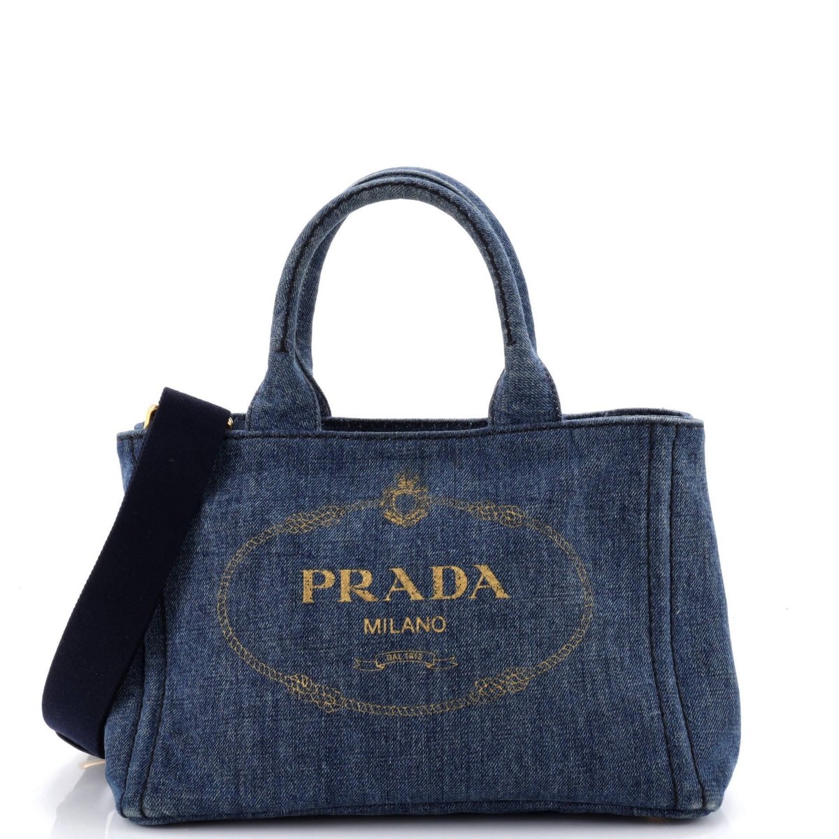 Click here for Pre-Owned Prada Mini Canapa Convertible Tote Denim... prices