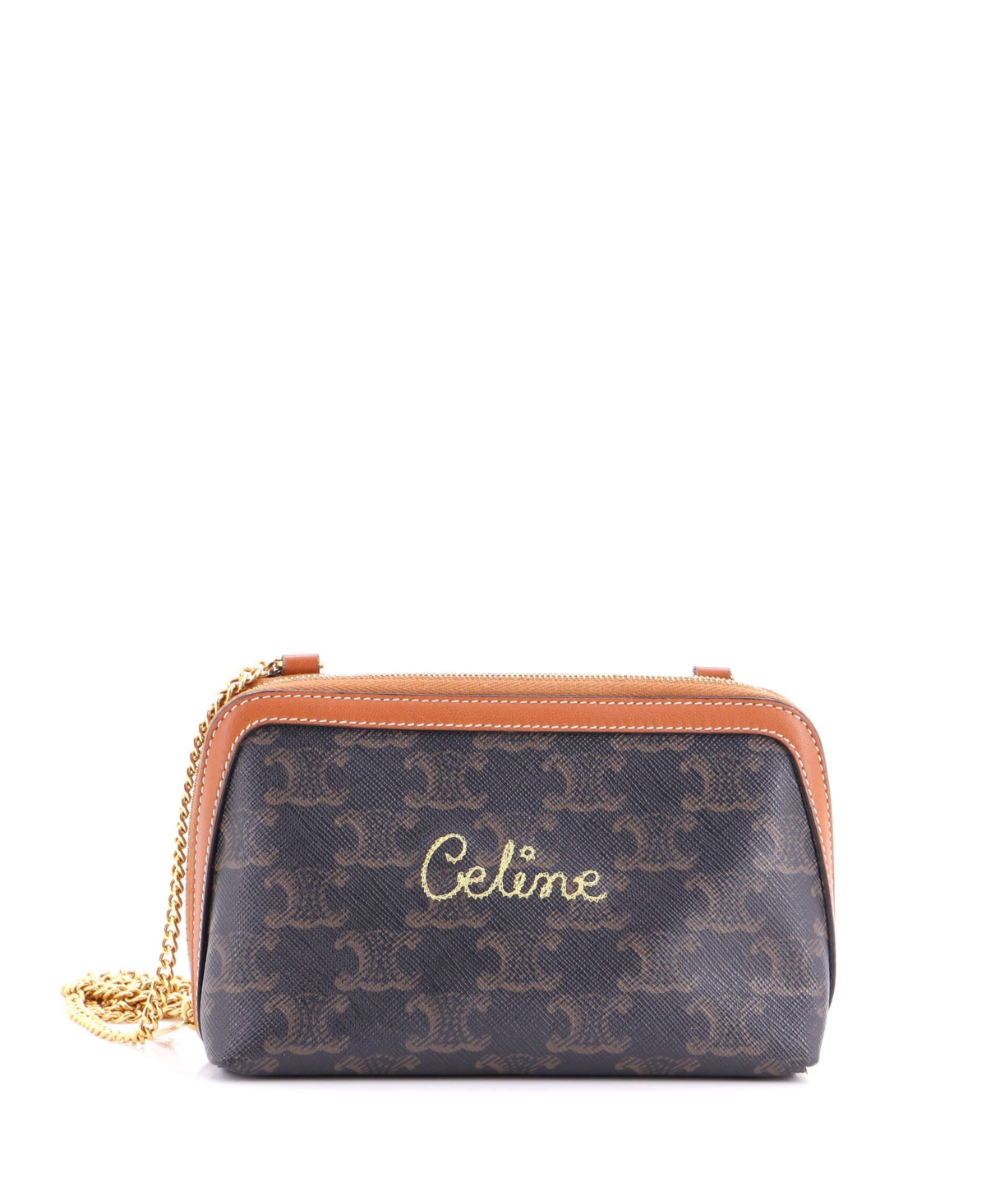 Click here for Pre-Owned Celine Zip Around Chain Clutch Embroider... prices