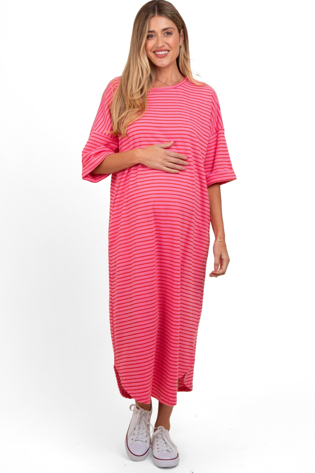 Click here for Pinkblush Maternity Fuchsia Striped Terry Maxi Dre... prices
