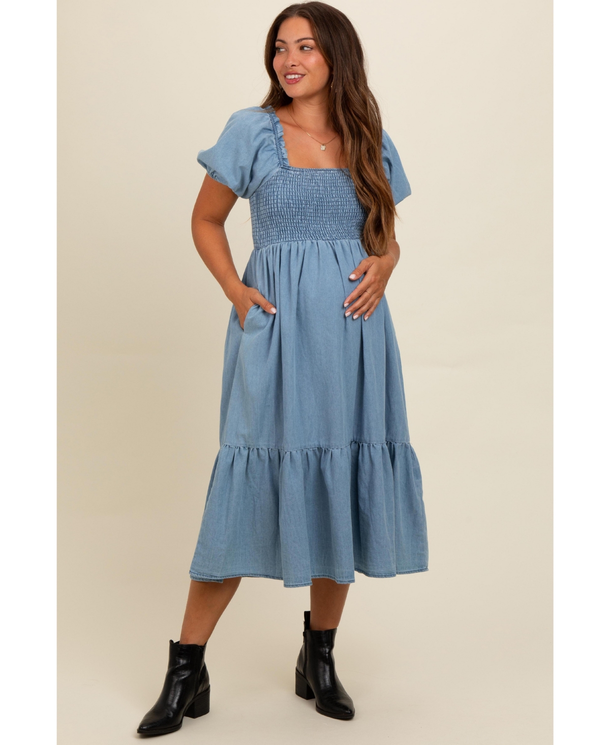 Click here for Pinkblush Maternity Light Blue Vintage Wash Chambr... prices