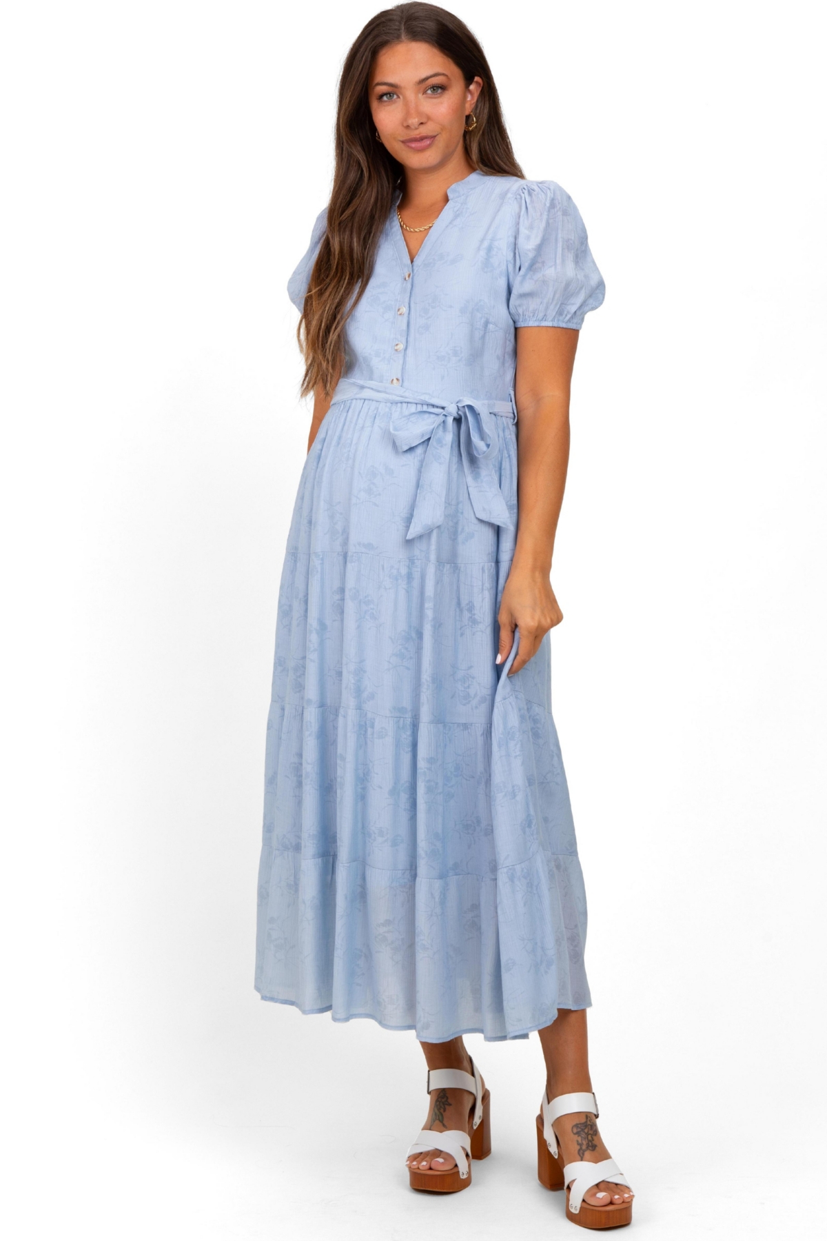 Click here for Pinkblush Maternity Light Blue Split Neckline Tier... prices