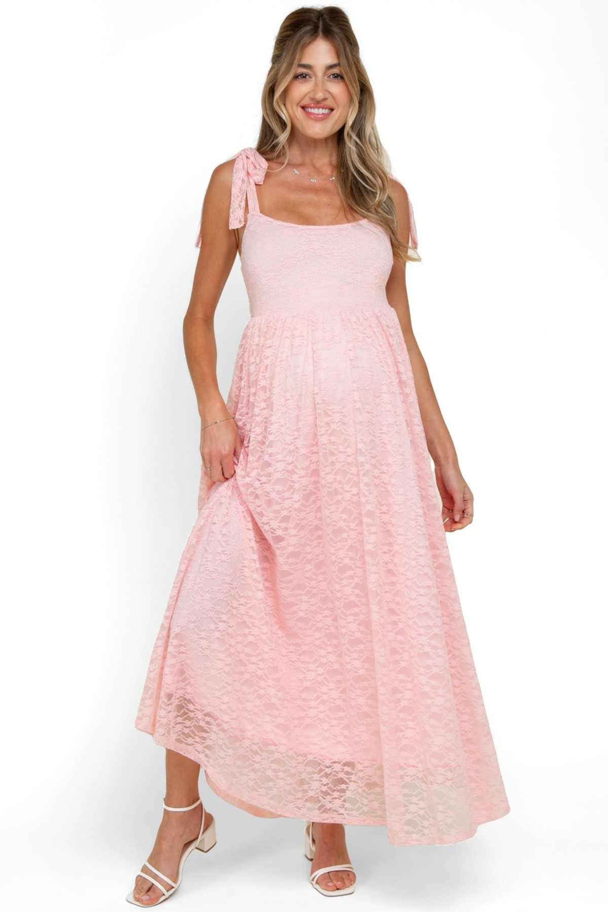 Click here for Pinkblush Maternity Light Pink Sleeveless Lace Max... prices