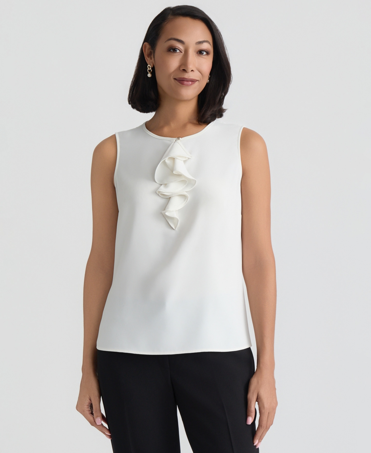 Click here for Kasper Womens Ruffle Front Sleeveless Jewel Neck B... prices