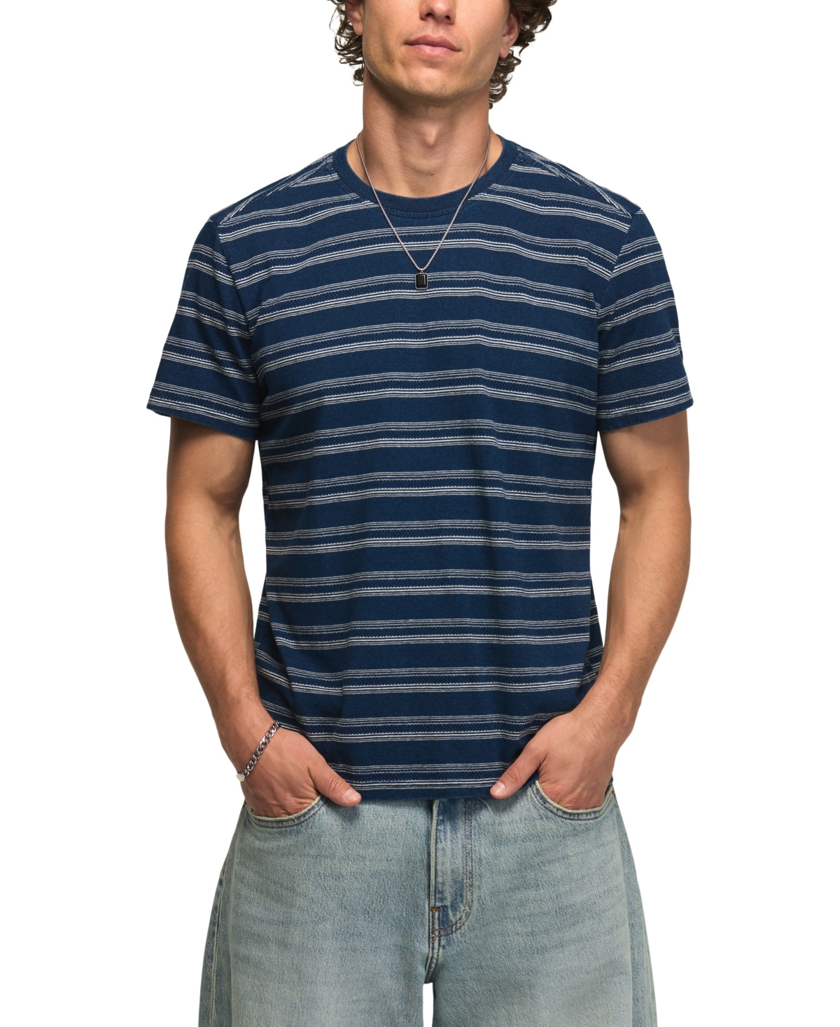 Click here for Lucky Brand Mens Indigo Stripe Crew Pocket T-Shirt... prices