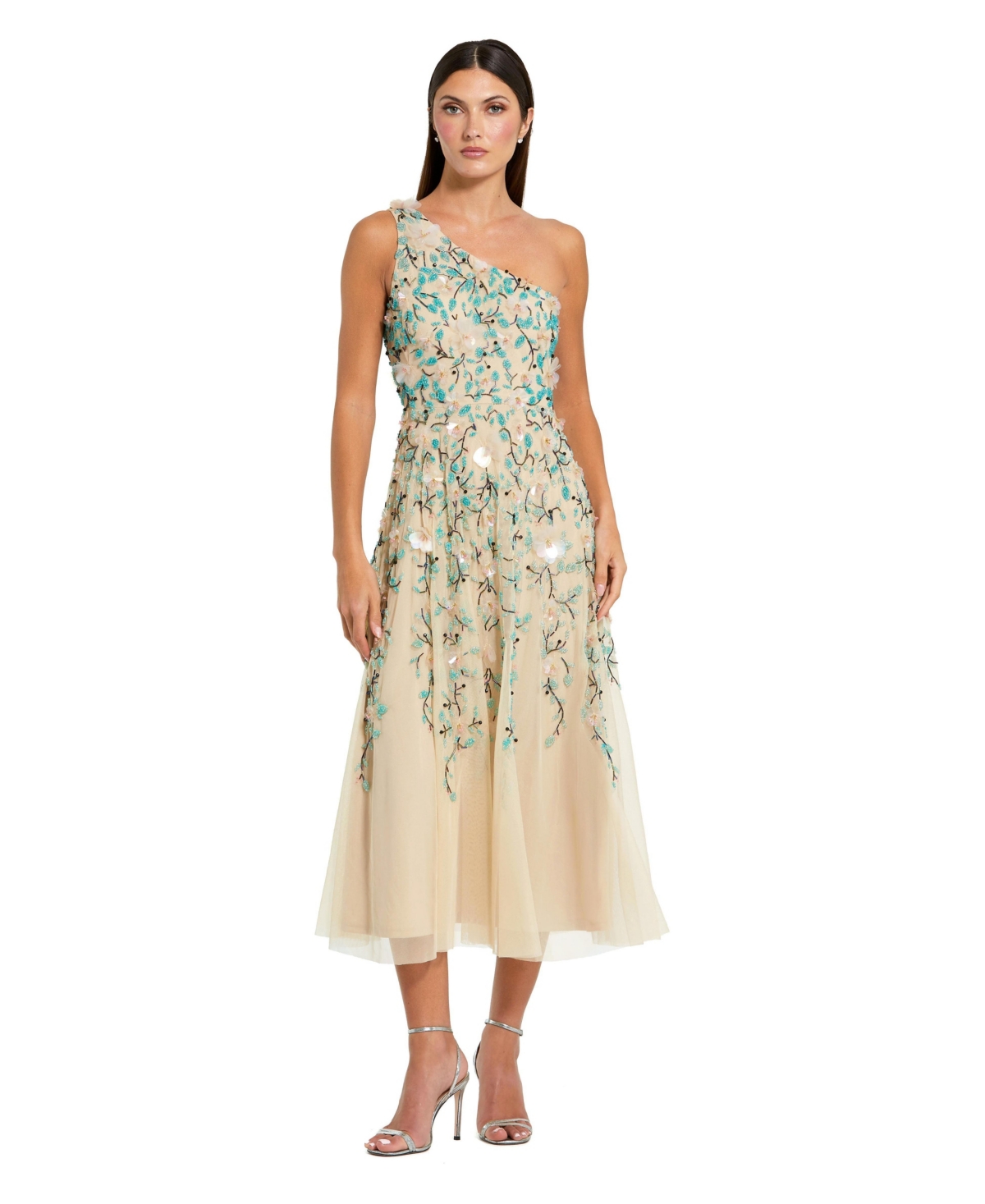 Click here for Mac Duggal Womens Floral Embellished Mesh One Shou... prices