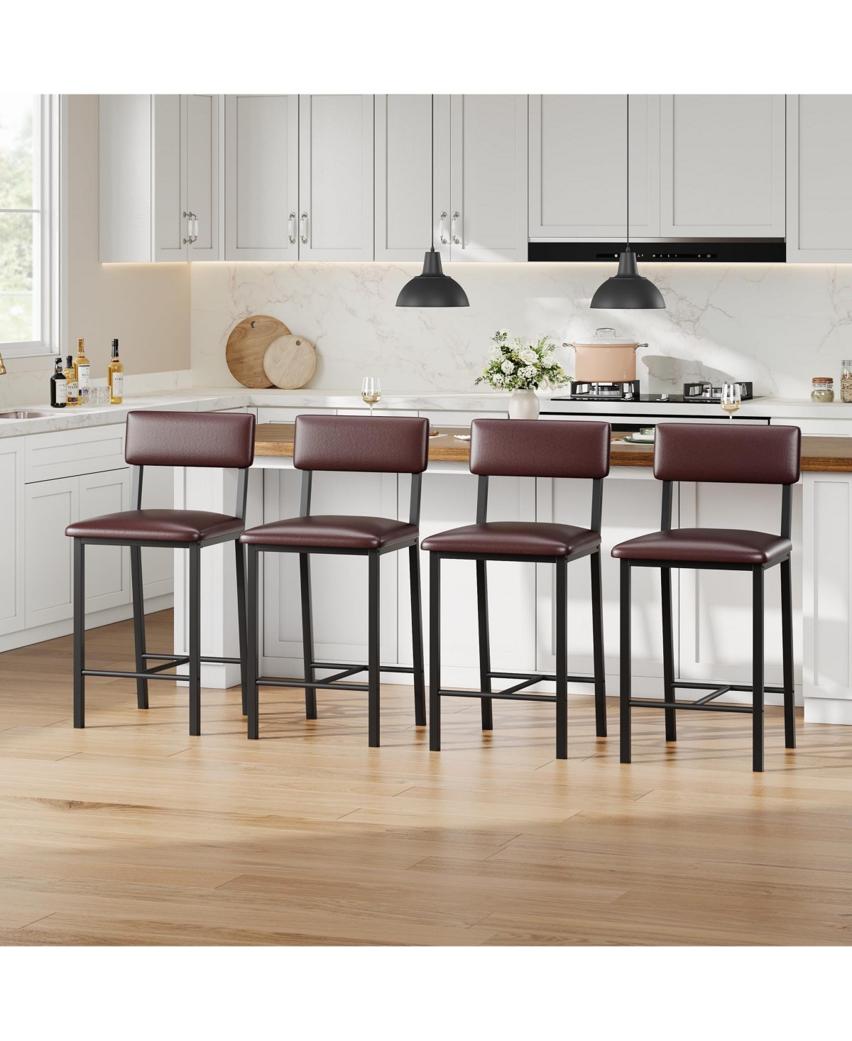 Click here for homfan Set of 4 Bar Stools with Backrest - Upholst... prices