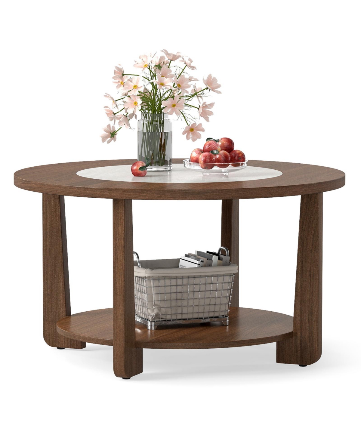 Click here for Gymax Round Coffee Table w/ 2-Tone Tabletop and Op... prices