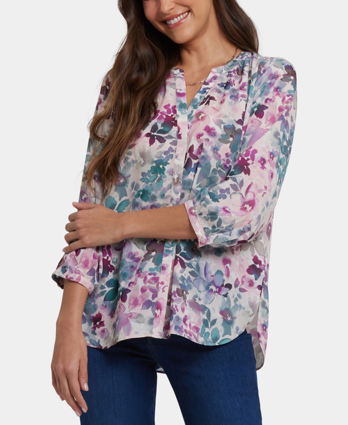 Click here for Nydj Womens Pintuck Split Neck Top - Le Marais prices