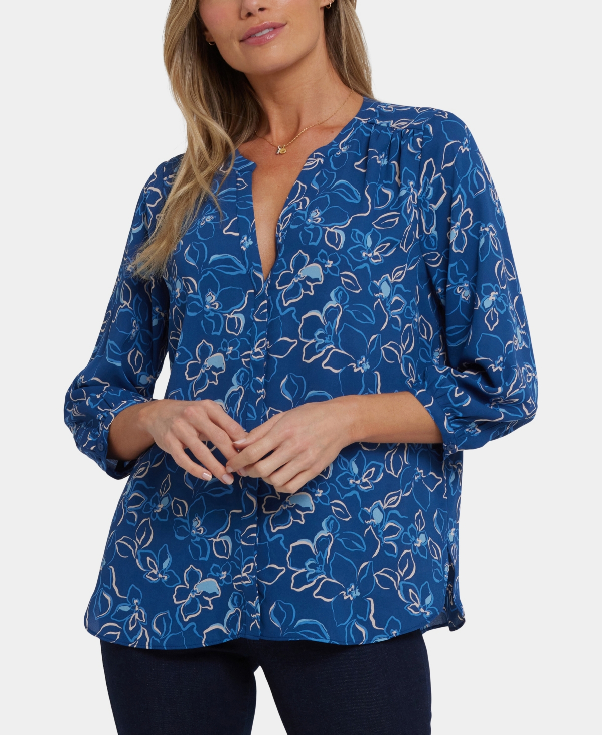 Click here for Nydj Womens Pintuck Split Neck Top - Fleur Dyvette prices