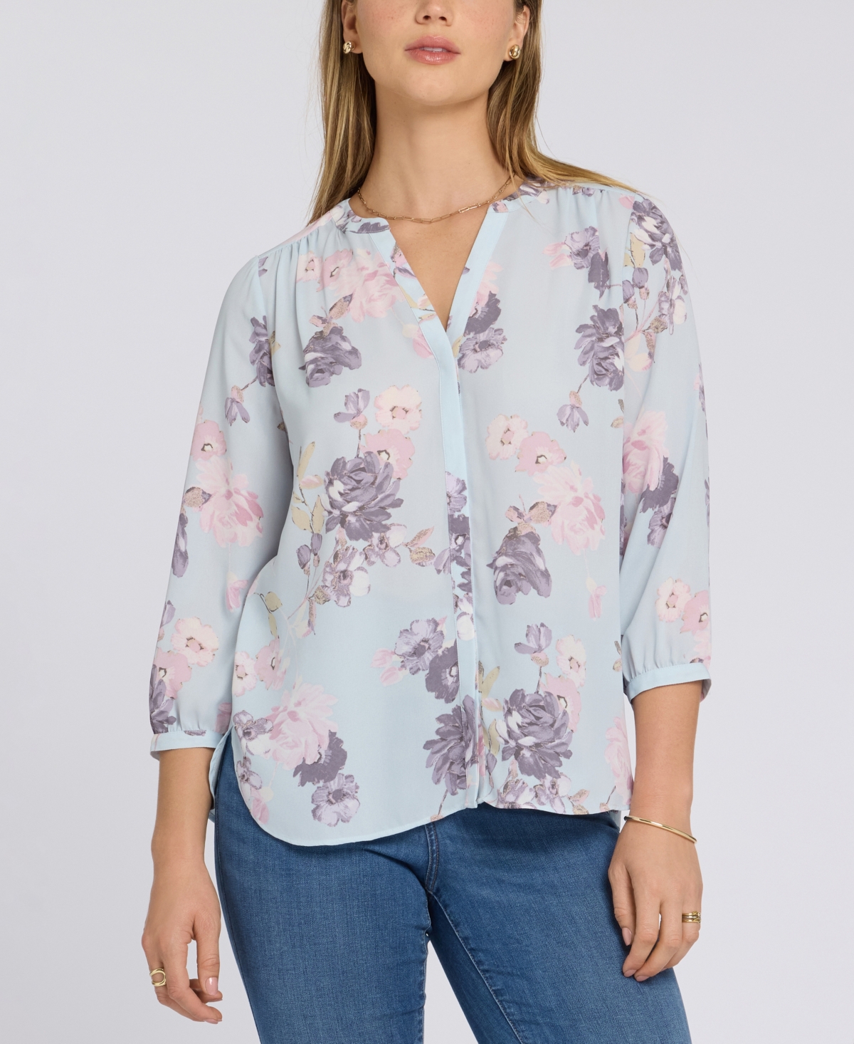 Click here for Nydj Womens Pintuck Split Neck Top - Graceful Blos... prices