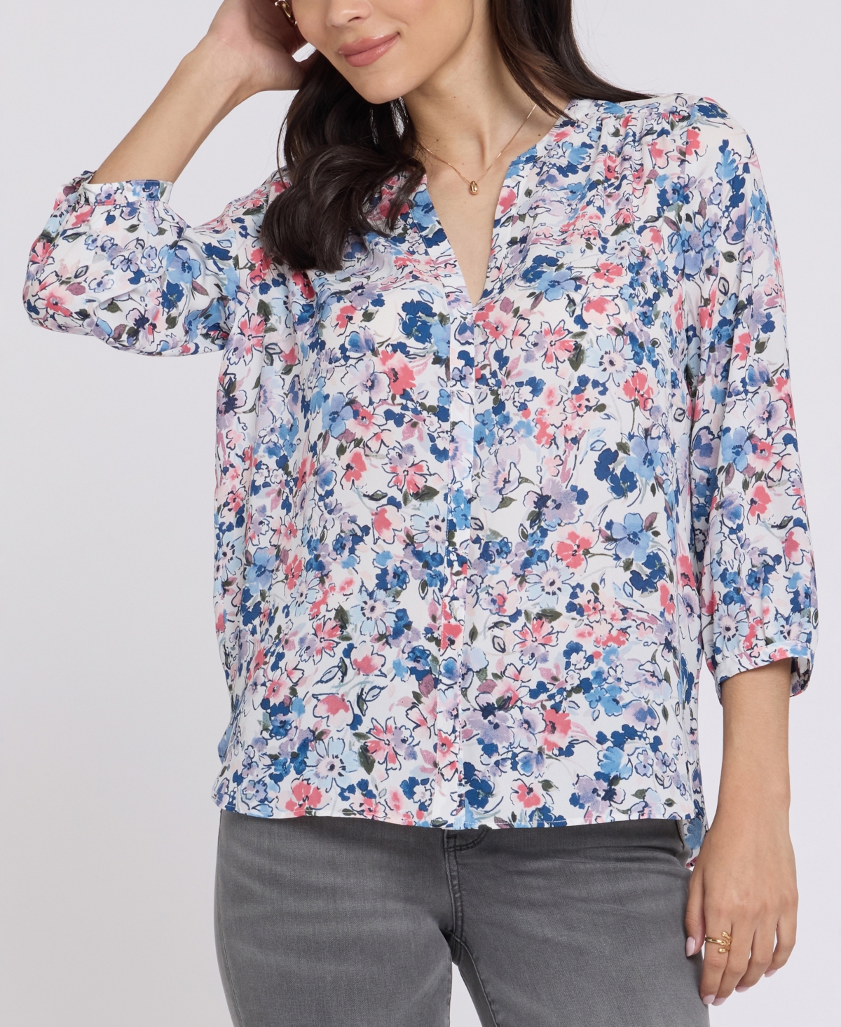 Click here for Nydj Womens Pintuck Split Neck Top - Desert Blooms prices