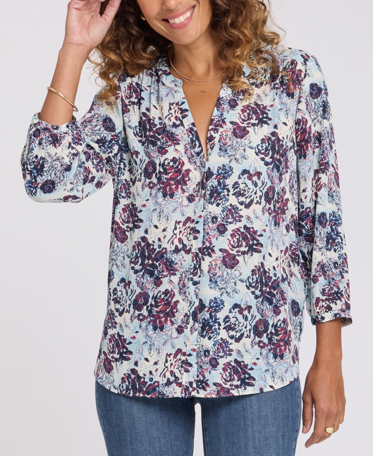 Click here for Nydj Womens Pintuck Split Neck Top - Ballad Abloom prices