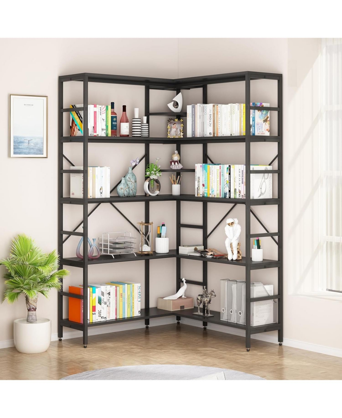 Click here for Garvee 5-Tier L-Shaped Corner Bookshelf - Industri... prices