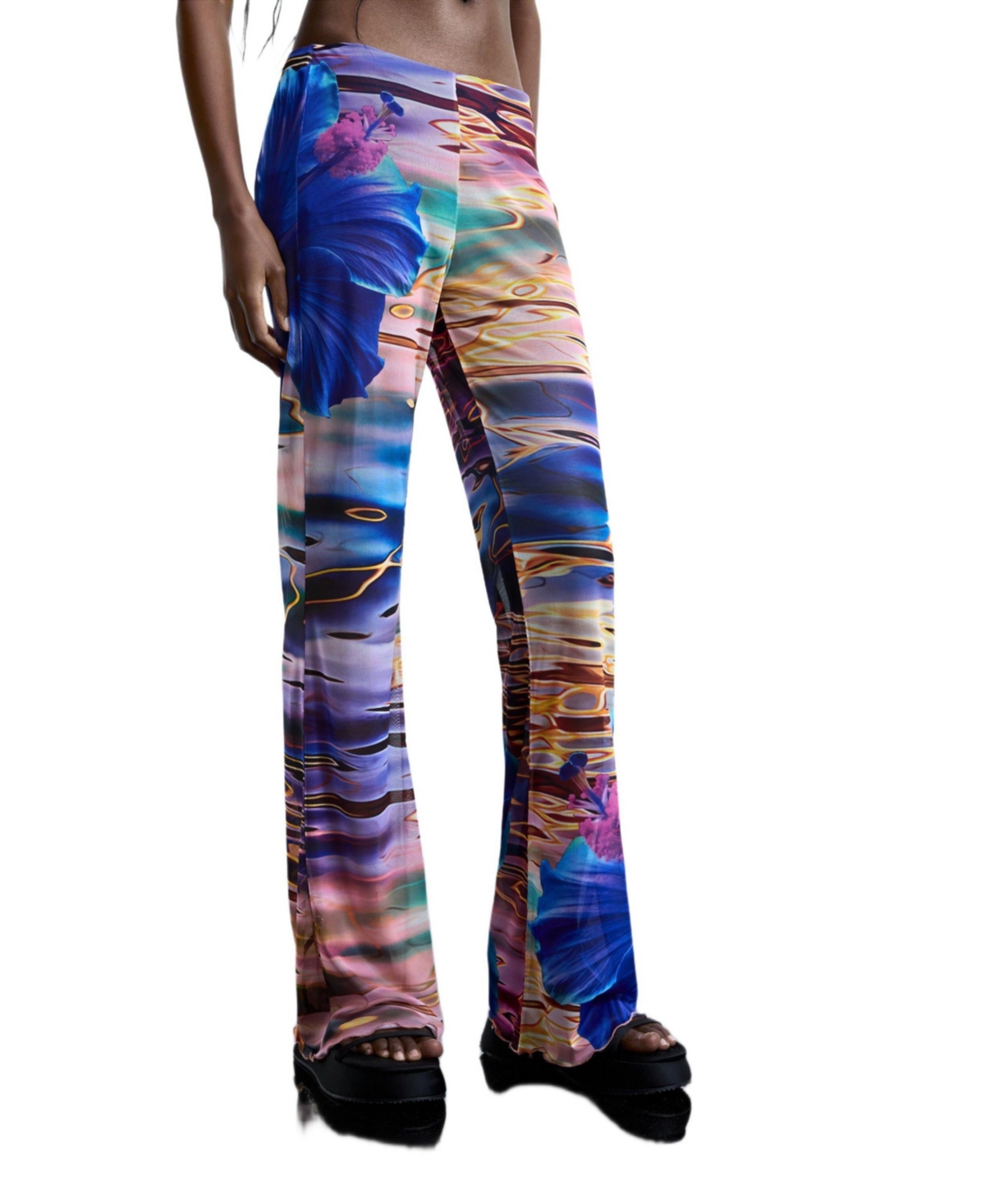 Click here for Desigual Womens Fluid Water Print Trousers - Blue prices