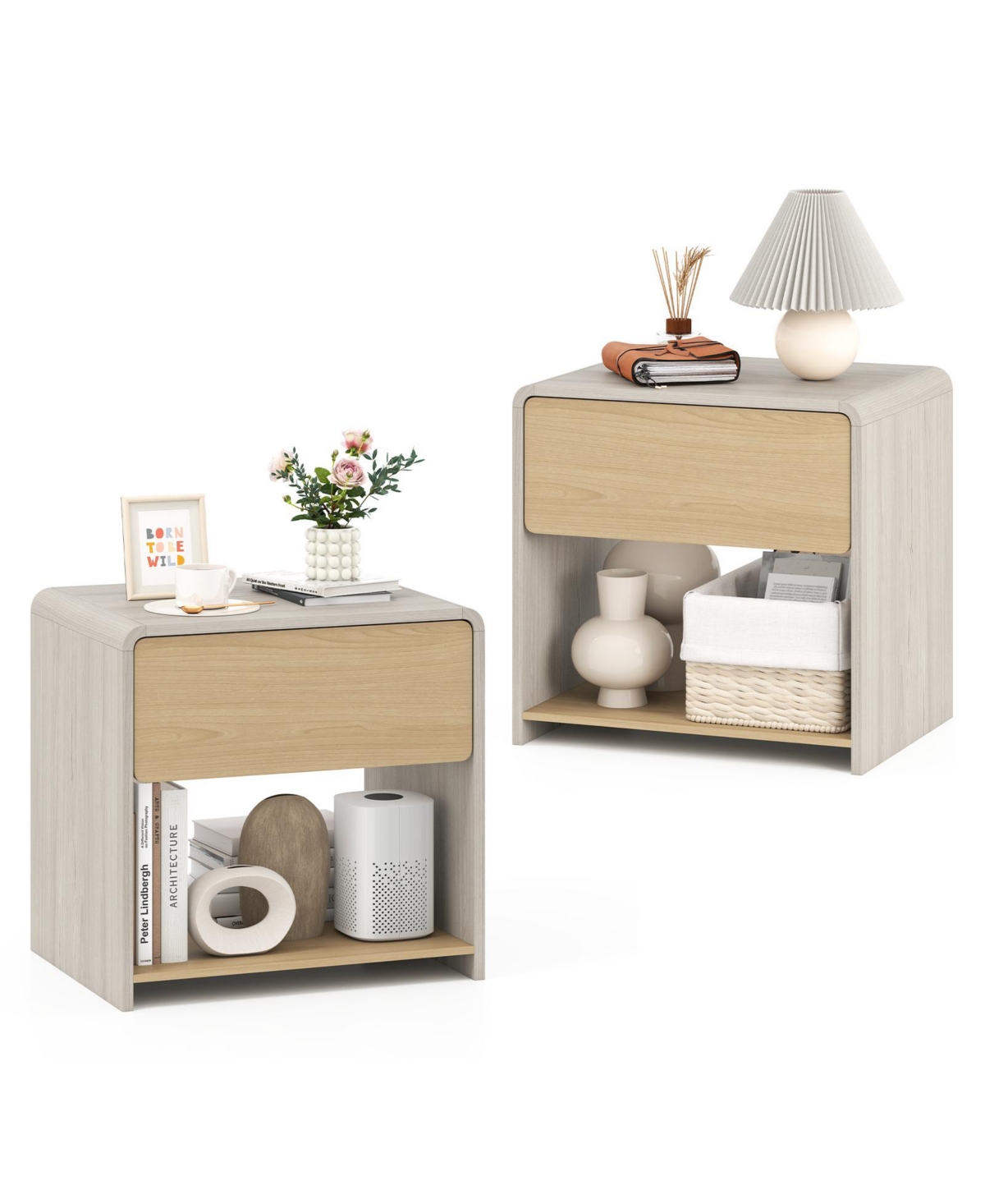 Click here for Gymax 2-Pieces Modern Style Nightstand 2-Tier Sofa... prices