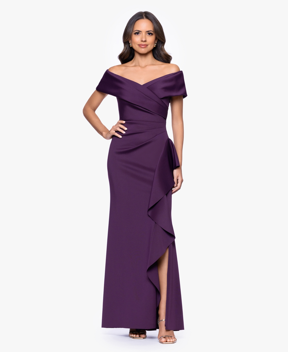Click here for Xscape Womens Sweetheart Neck Side Ruffle Off-The-... prices