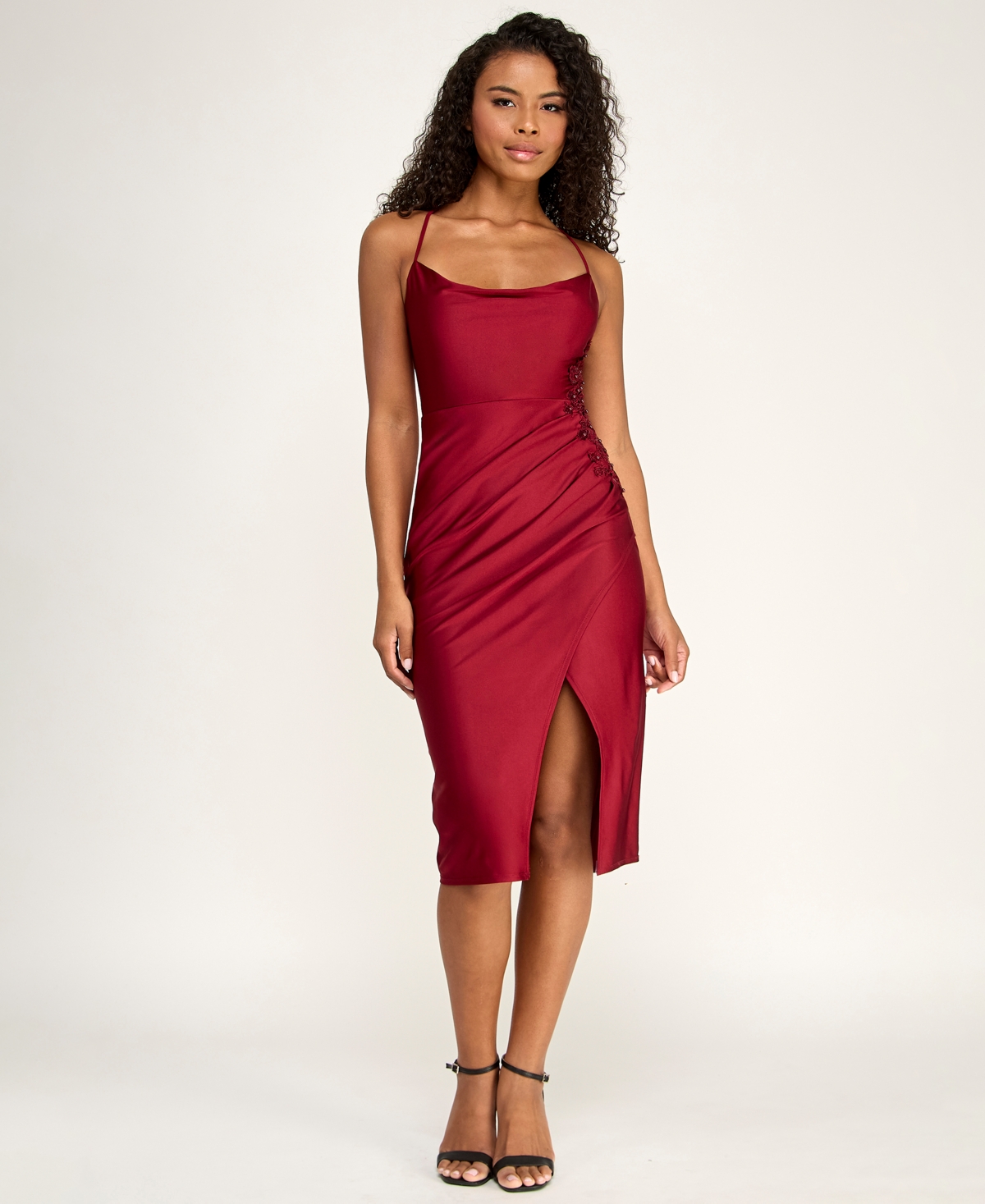 Click here for Seni & Cade Juniors Cowl Neck Wrap Front Midi Dres... prices