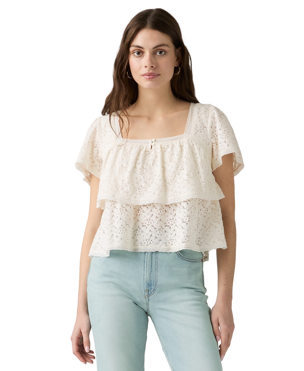 Click here for Levis Womens Cotton-Blend Short-Sleeve Lace Top -... prices