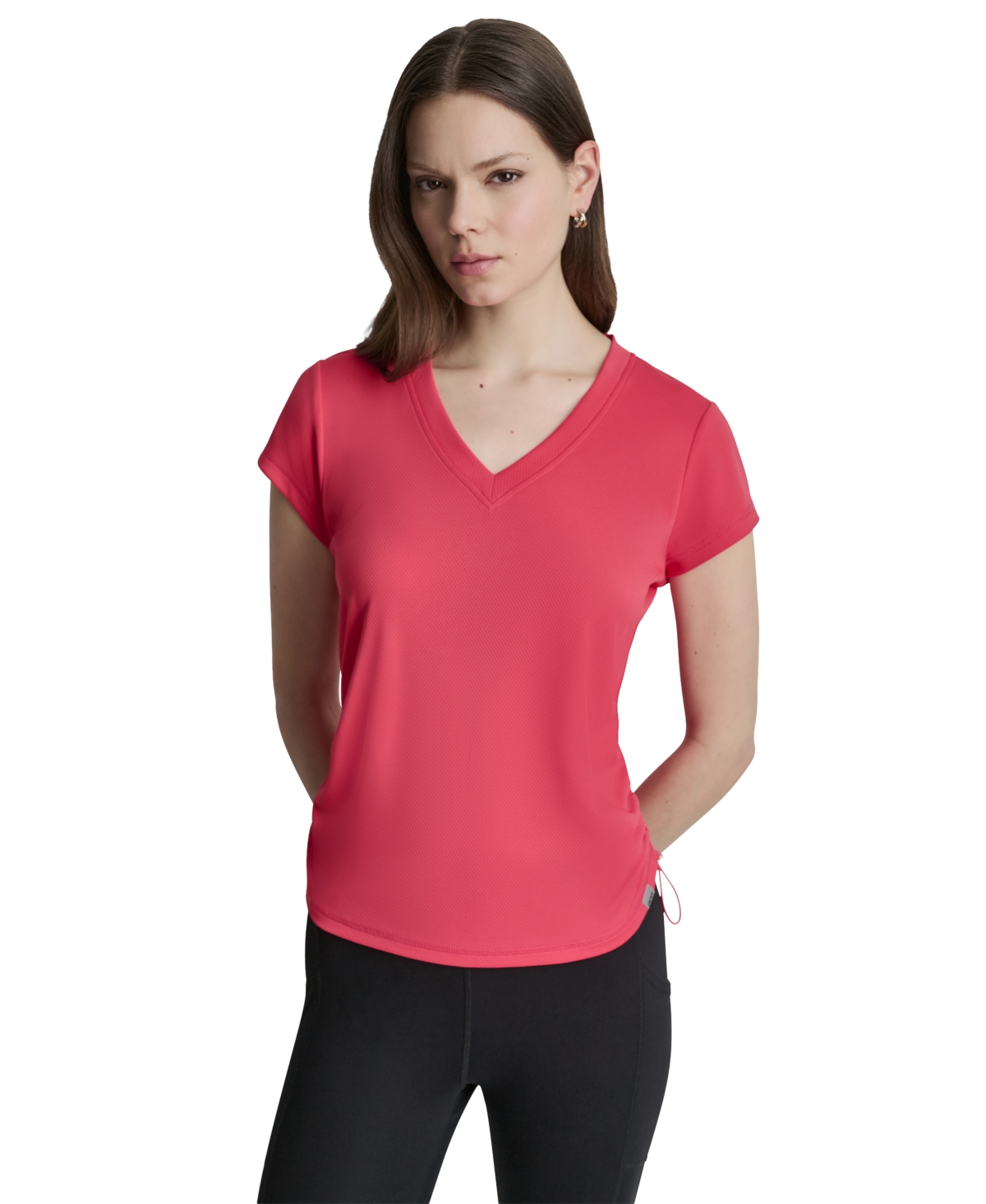 Click here for Dkny Sport Womens Ruched Side Seams V-Neck Tech T-... prices
