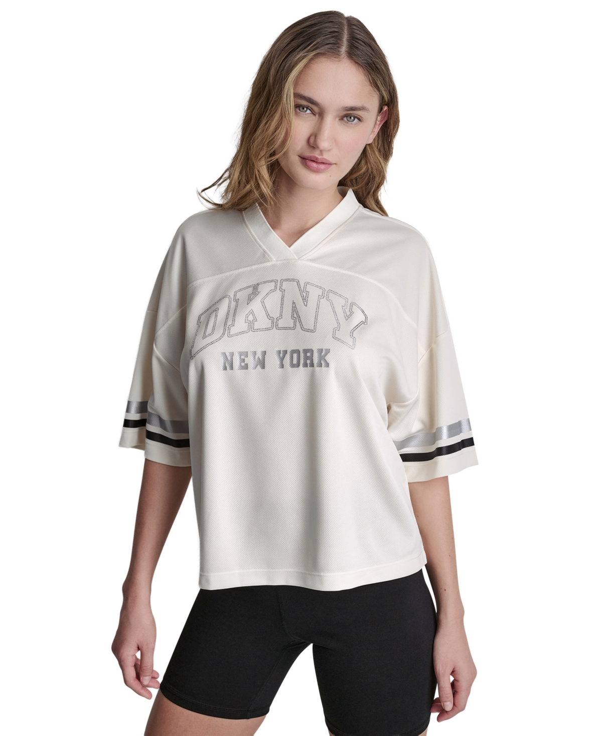 Click here for Dkny Sport Womens Varsity Rhinestone V-Neck Sports... prices