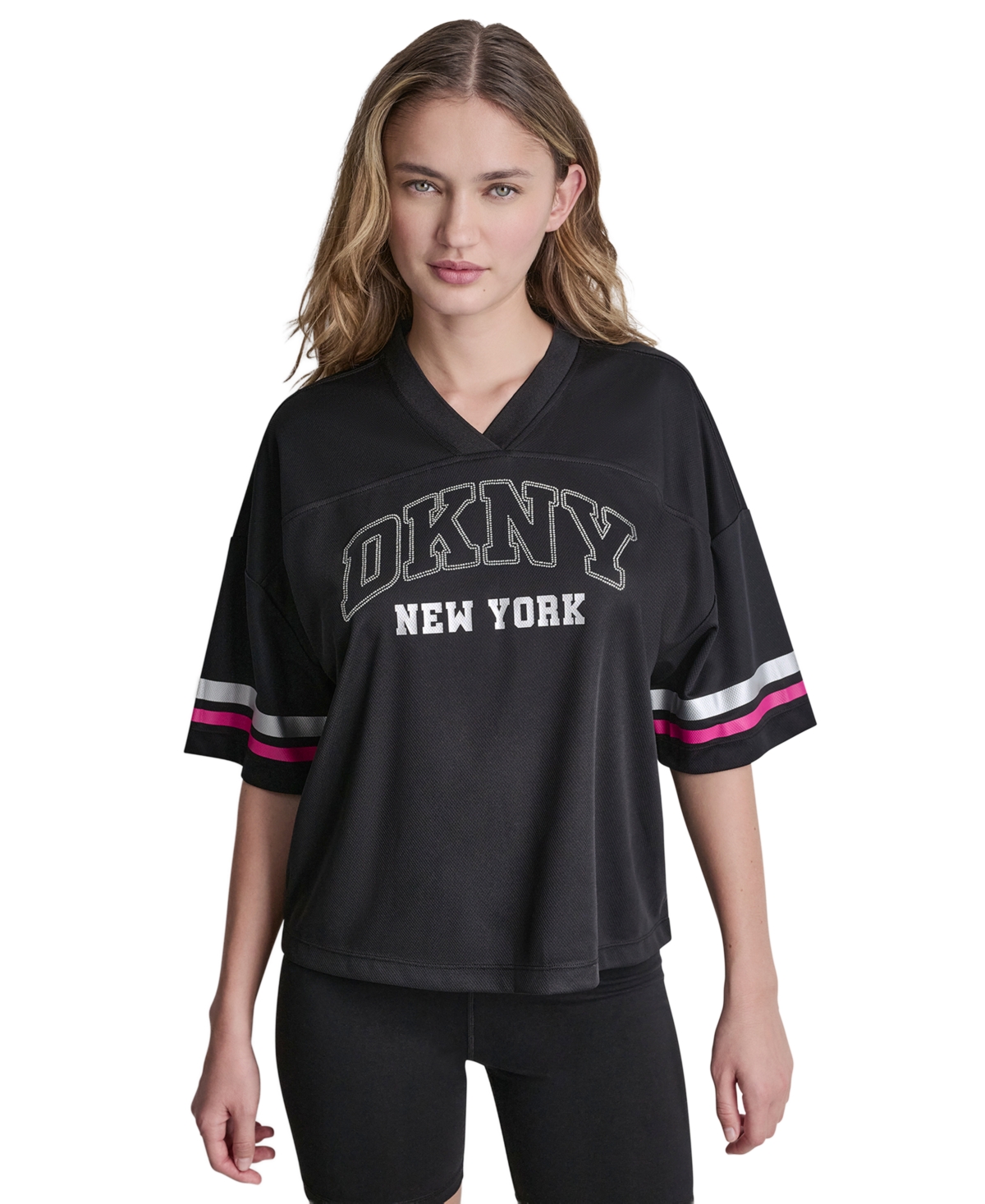 Click here for Dkny Sport Womens Varsity Rhinestone V-Neck Sports... prices