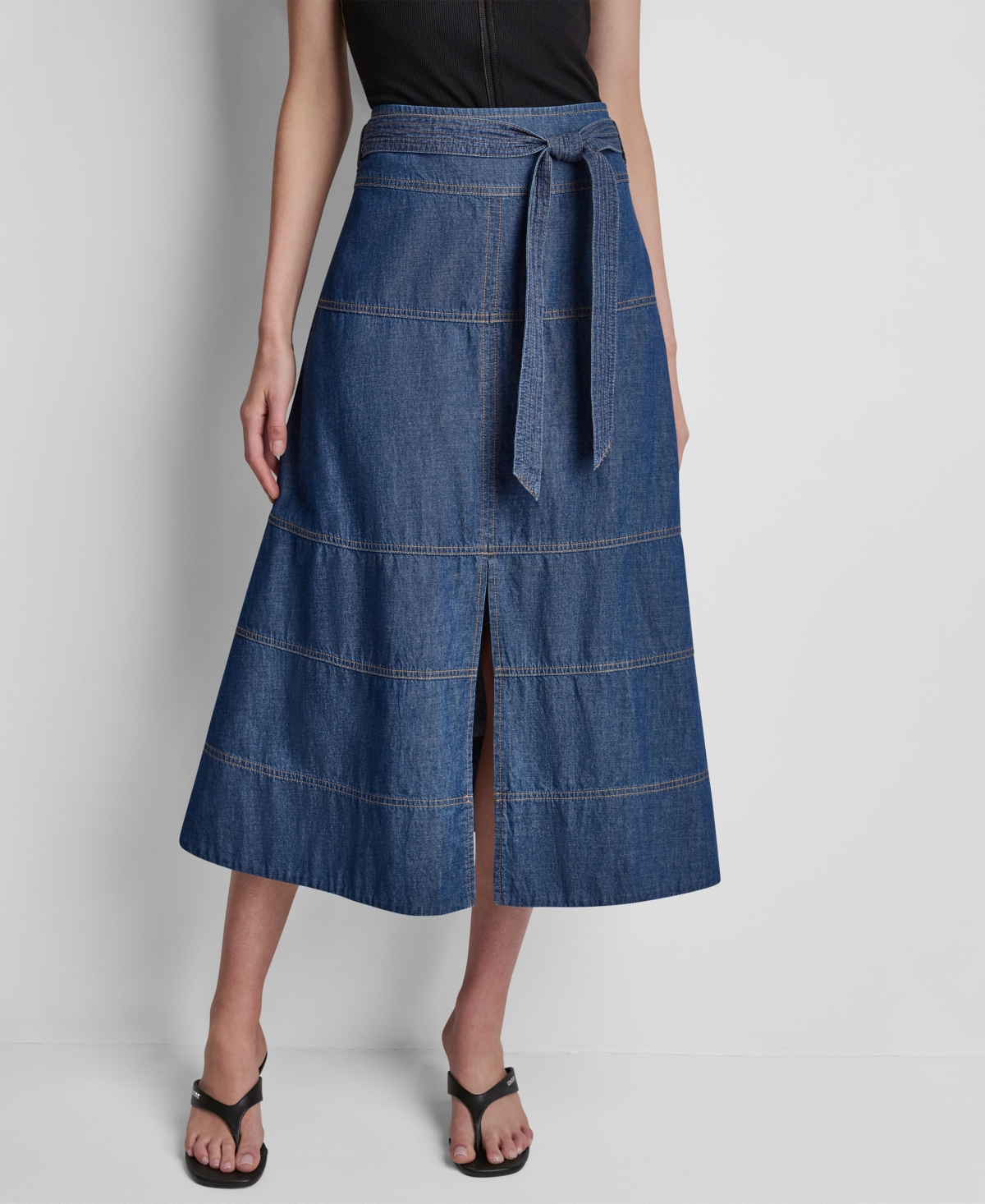 Click here for Dkny Womens Tie-Waist Contrast Stitch Cotton Midi... prices