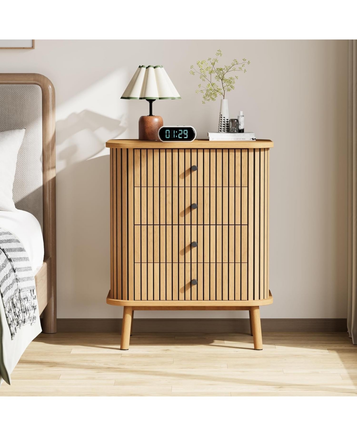 Click here for homfan Modern Boho Fluted 4-Drawer Dresser - Curve... prices