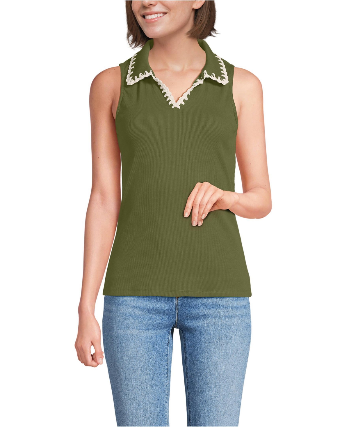 Click here for Lands End Womens Sleeveless Micro Rib Polo - Artic... prices