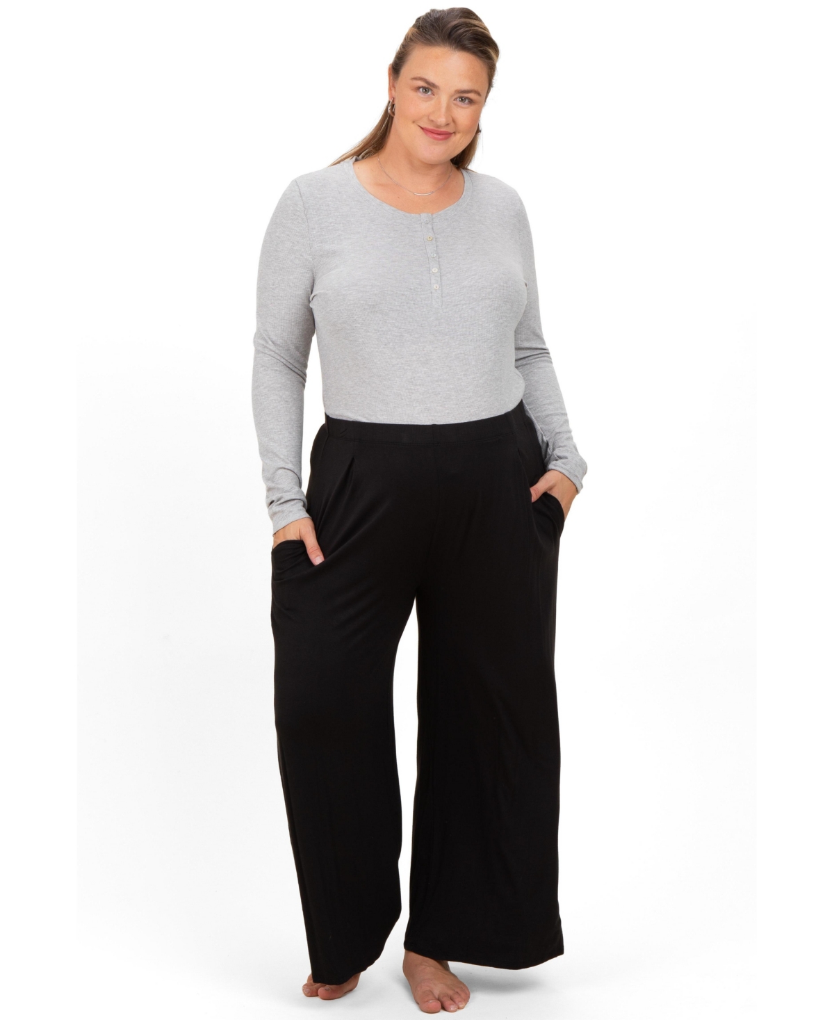 Click here for Pinkblush Plus Size Black Wide Leg Ankle Lounge Pa... prices