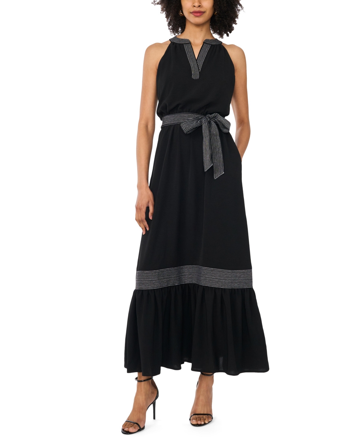 Click here for Vince Camuto Womens Contrast Trapunto Stitch V-Nec... prices