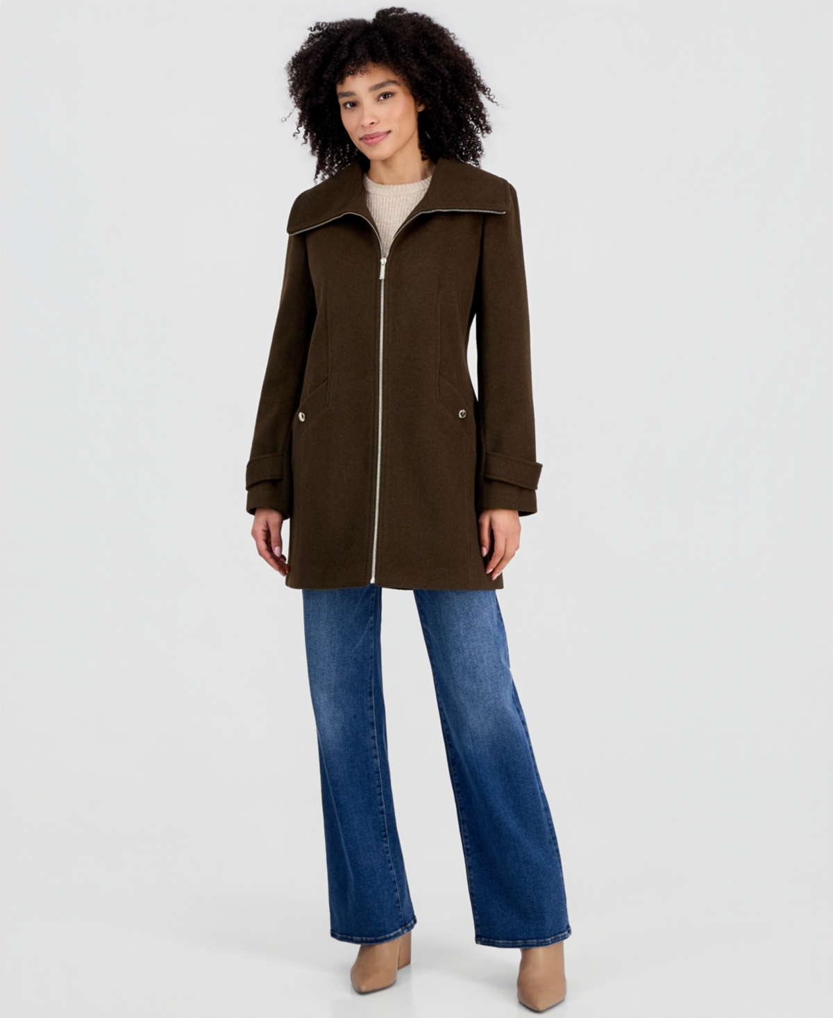 Click here for Michael Kors Petite Wool-Blend Zip-Front Coat - Du... prices