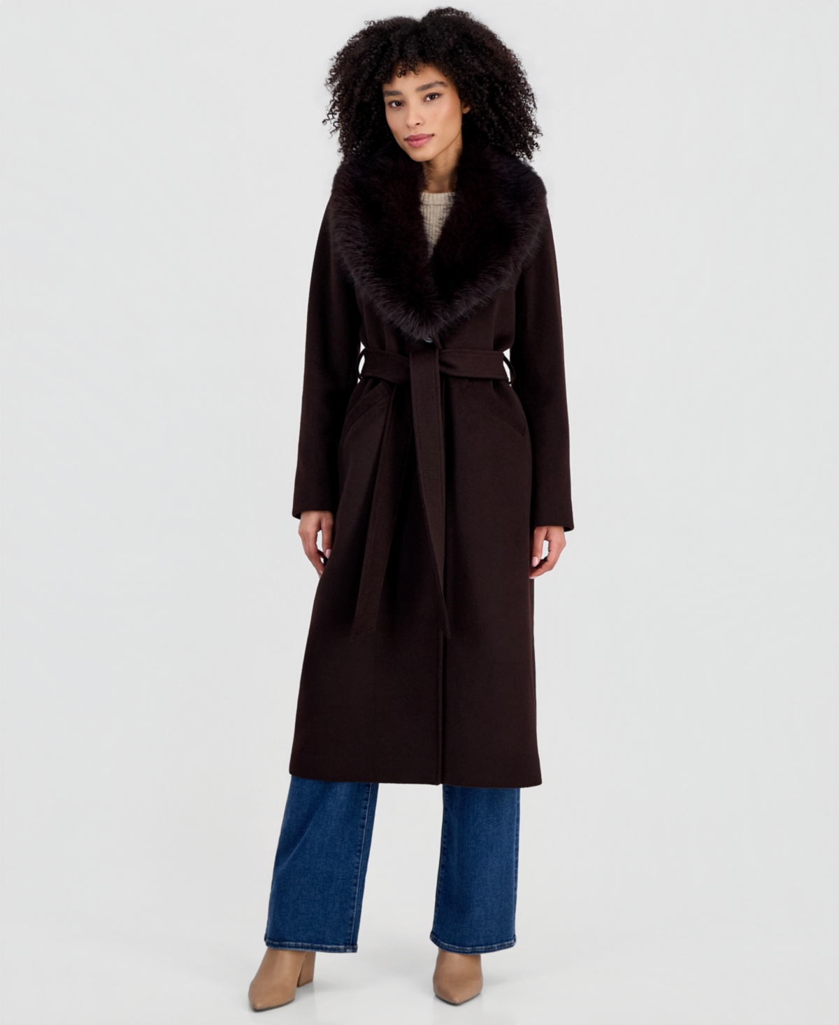 Click here for Michael Michael Kors Womens Belted Faux-Fur Trimme... prices